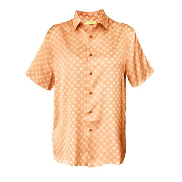 JANARA JONES Satin Short Sleeve Oversized Shirt - Orange