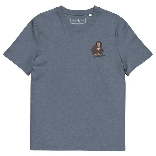 ANCHOR & CREW Heather D J Monkey Organic Cotton Embroidered T-shirt - Blue