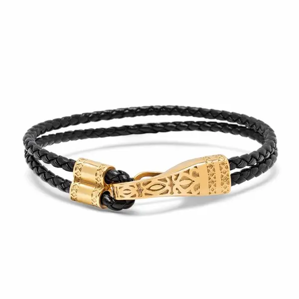 NIALAYA JEWELRY Braided Leather Bracelet With Gold Plated Clasp - Black/gold
