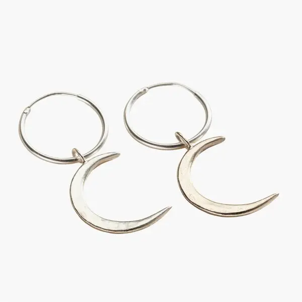 POSH TOTTY DESIGNS Sterling Crescent Moon Charm Hoop Earrings - Silver