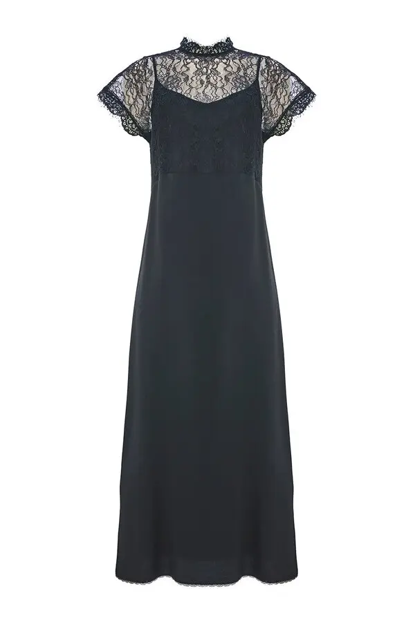 EXQUISE Regular Fit Crew Neck Dress - Black
