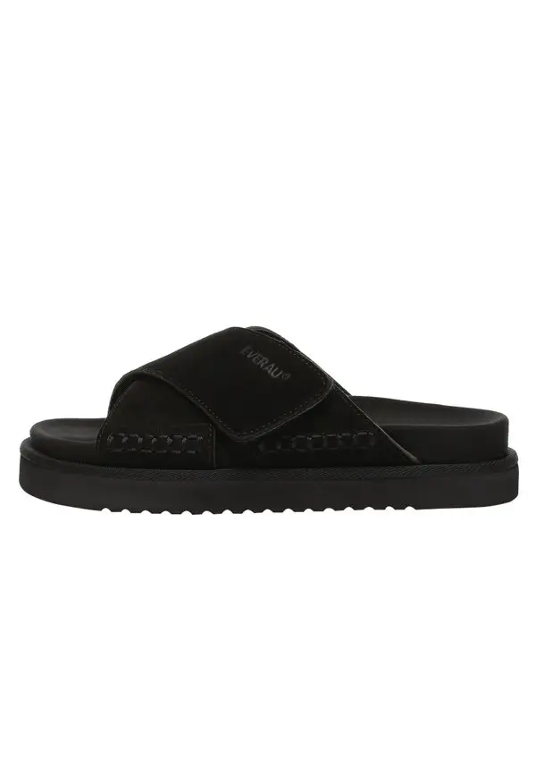 EVERAU AUSTRALIA Rose Leather Slides - Black