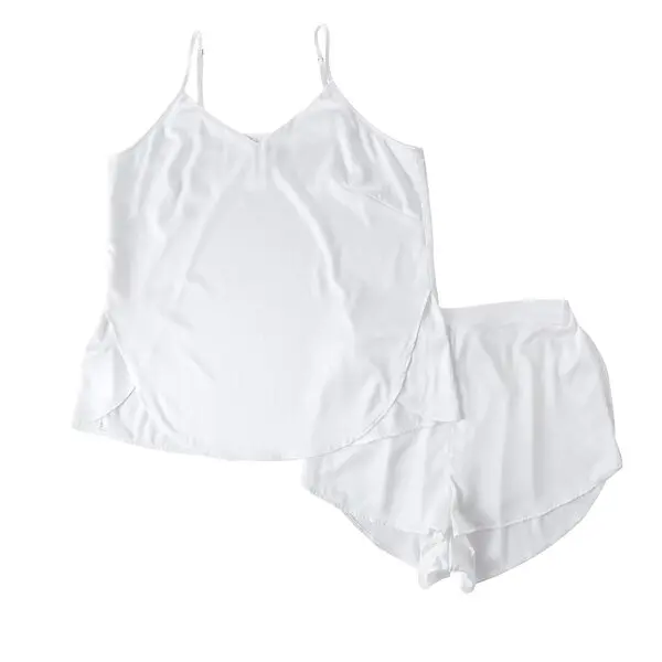 SOFT STROKES SILK Pure Mulberry Silk Camisole And Shorts Set - White