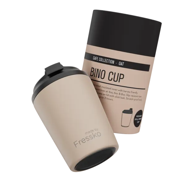 Fressko Neutrals Bino 227ml/8oz Reusable Coffee Cup, Stainless Steel Oat - Brown