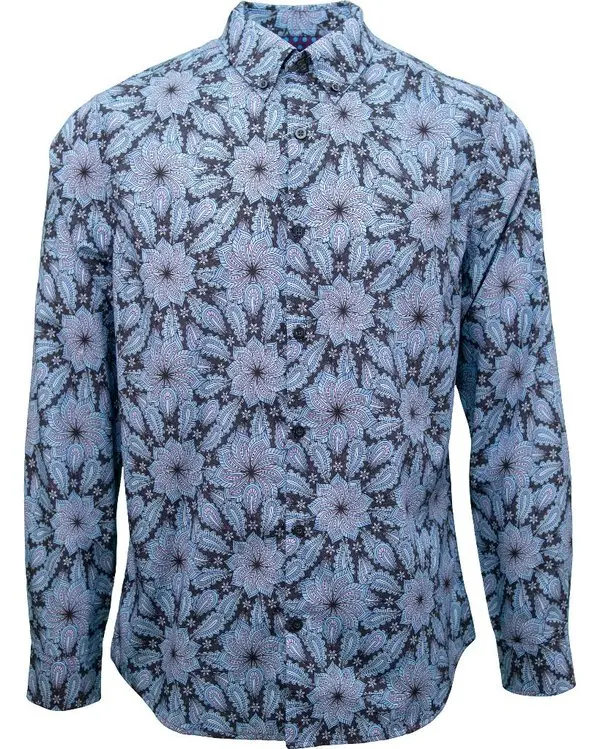 LORDS OF HARLECH Mitchell Stallion Medallion Shirt - Blue