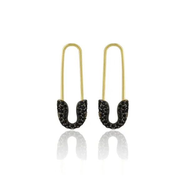 SPERO LONDON Gold And Black Pave Safety Pin Earrings - Gold/black