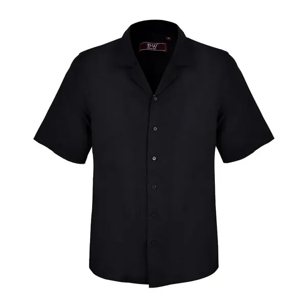 DAVID WEJ Hugo Linen Cuban Collar Shirt - Black