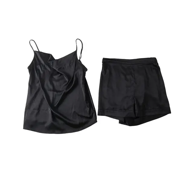 SOFT STROKES SILK Mulberry Silk Camisole And High-waist Shorts Set - Black