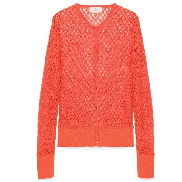 PERALUNA Addison Openwork Knit Cardigan - Orange