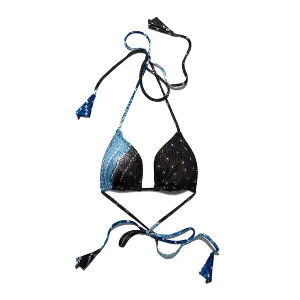 O NIKI Printed Triangle Bikini Top - Black/blue