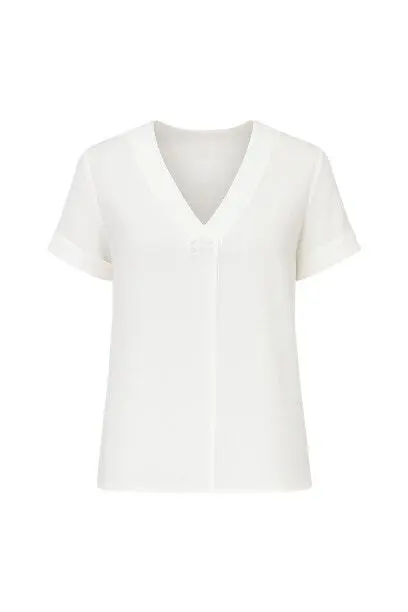 CONQUISTA V-neck Tencel Top With Metallic Motif - White