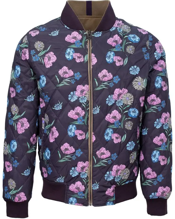 LORDS OF HARLECH Ron Spaced Floral Reversible Bomber Jacket - Orange