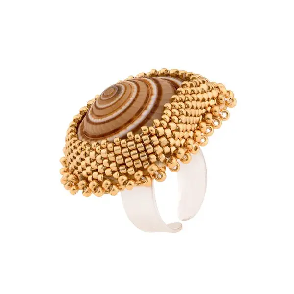 OANASAVU.CREATIONS La Mer" Beaded Statement Ring - White/brown/gold