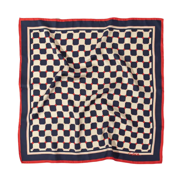 LOST PATTERN Blue / White / Red "checkerboard" Silk Bandana - Blue/white/red