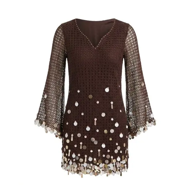 GLAM ON YOU Ariel Kaftan Short Embellished Lace Kaftan With Seashell Charms