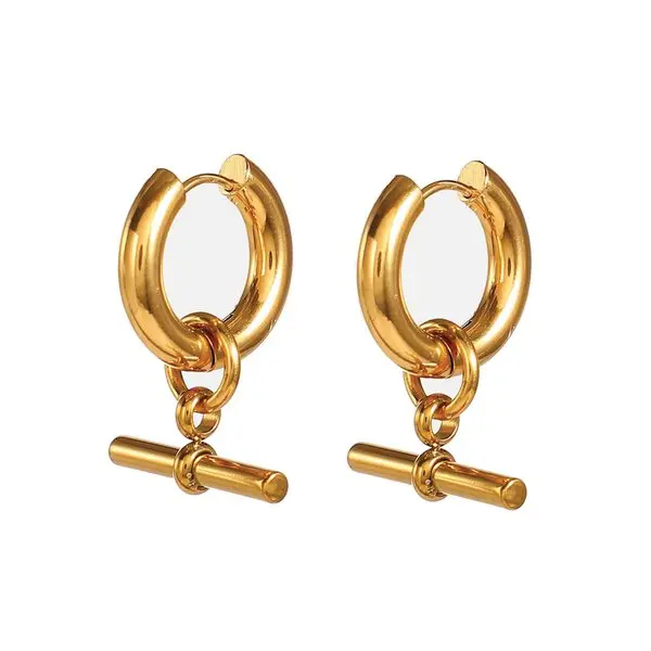 ELK & BLOOM Chunky T-bar Hoop Earrings - Gold