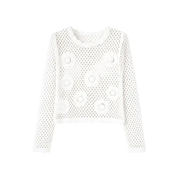 YUMI Flower Crochet Jumper - White