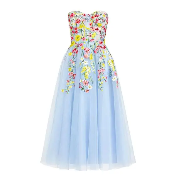 Mac Duggal Floral Embroidered A-line Midi Dress