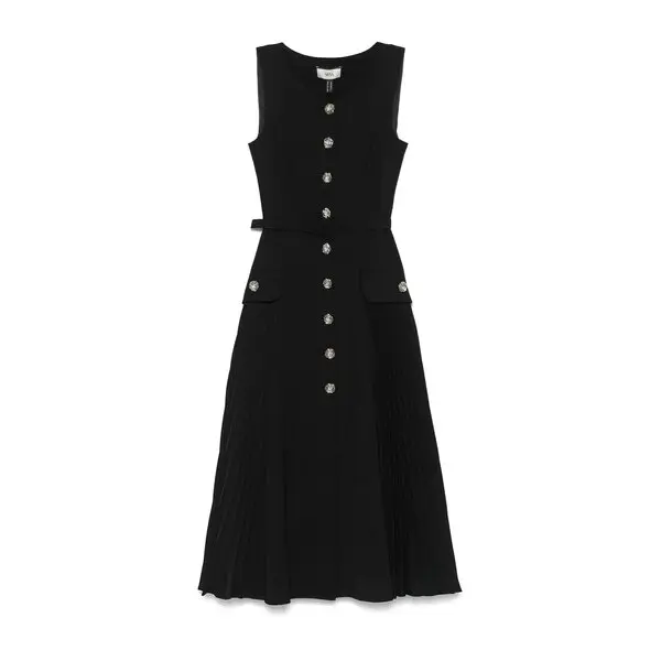 NISSA Belted Pleated Midi Dress