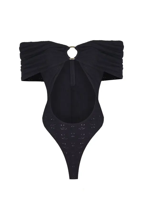NO'DESIGN Off-the-shoulder Bodysuit With Madonna Neckline And Ring Detail