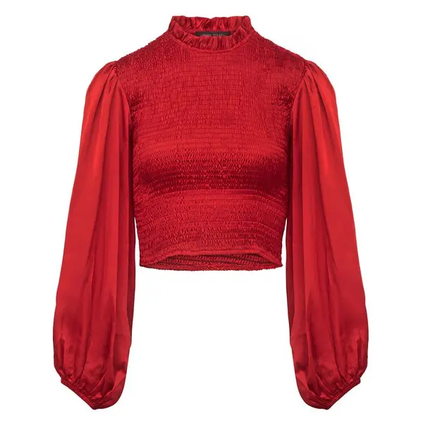 URBAN TOUCH High Neck Bodycon Long Sleeve Top - Red