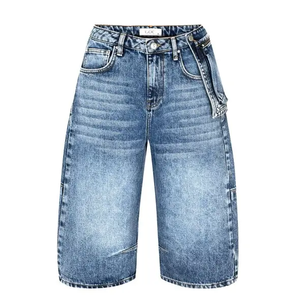 GOC DENIM Longline Tailored Denim Shorts With Detachable Pouch