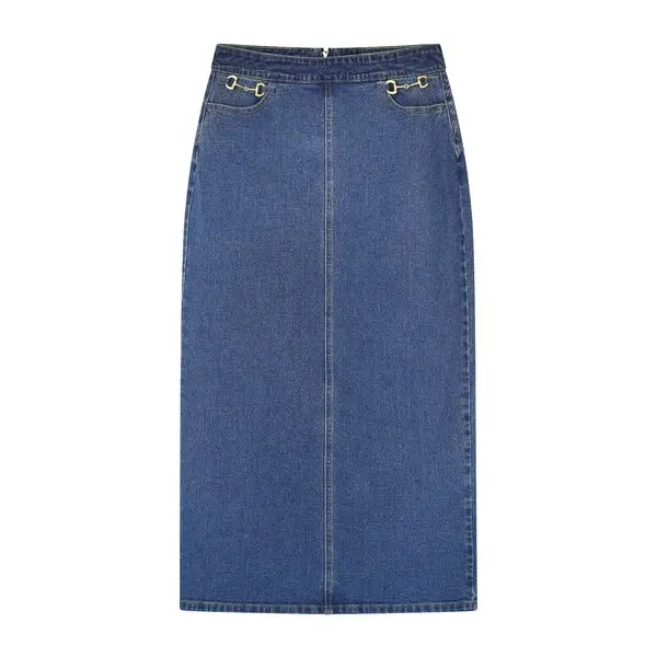 RAVE ON TREND Horsebit Denim Maxi Skirt - Black
