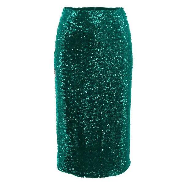 NORIA ANIS Glitz Sequined Pencil Midi Skirt - Green