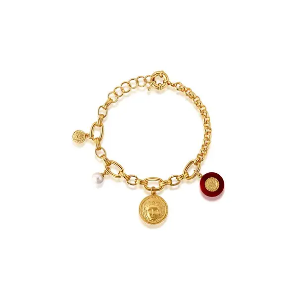RETRO CHIC Coin Bracelet - Brown/gold/white