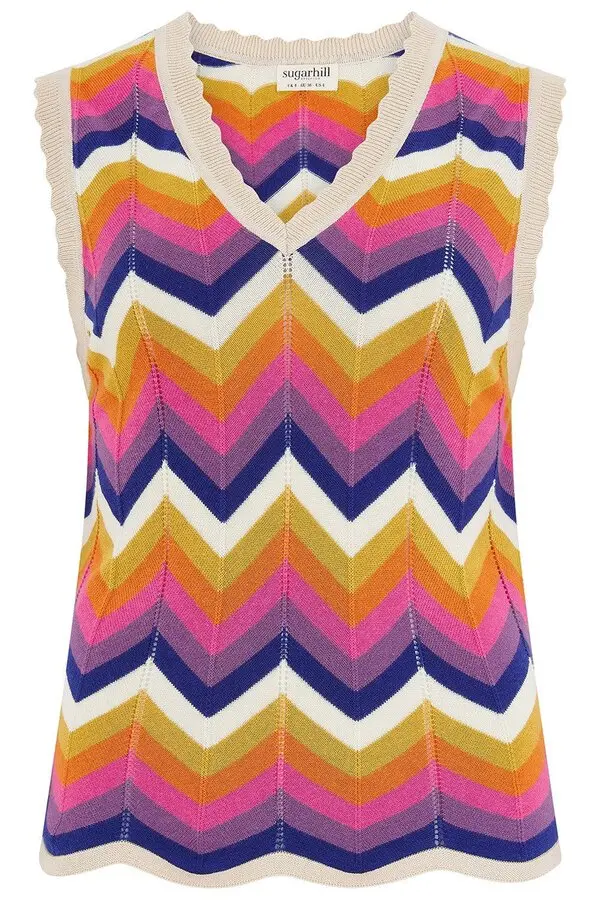 SUGARHILL BRIGHTON Knitted Chevron Vest - Blue/orange/pink/white/yellow