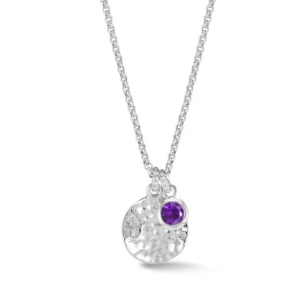 DOWER & HALL Hammered Disc Amethyst Pendant Necklace - Silver