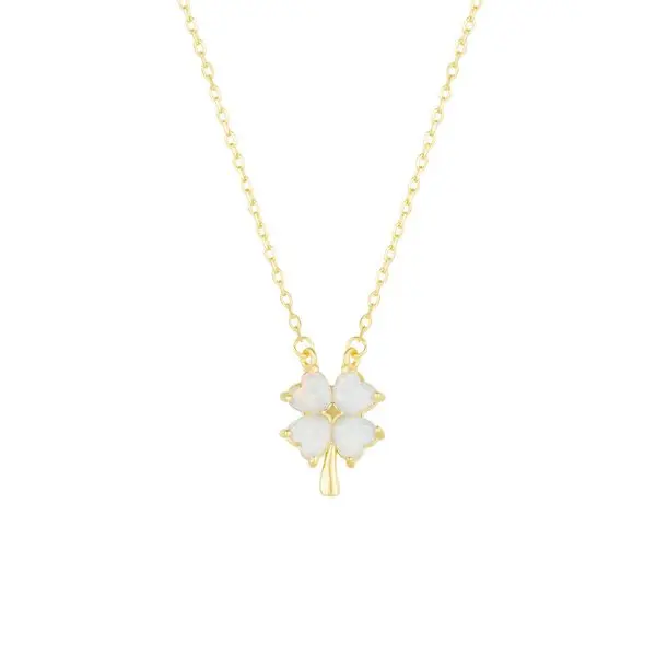 SPERO LONDON White Opal Four Leaf Clover Necklace - Gold