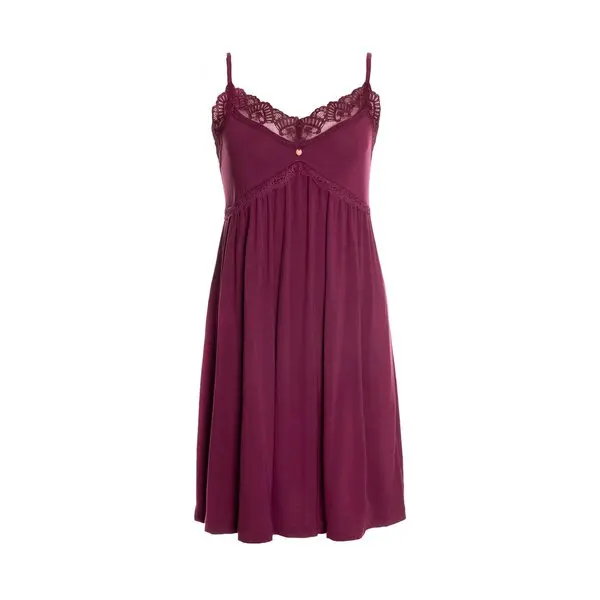 PRETTY YOU Bamboo Lace Chemise Nightdress In Bordeaux - Red