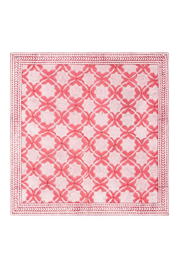 NOLOGO-CHIC Fresco Stripe Napkins With Border Napkin Set Cotton Coral Pink - Red