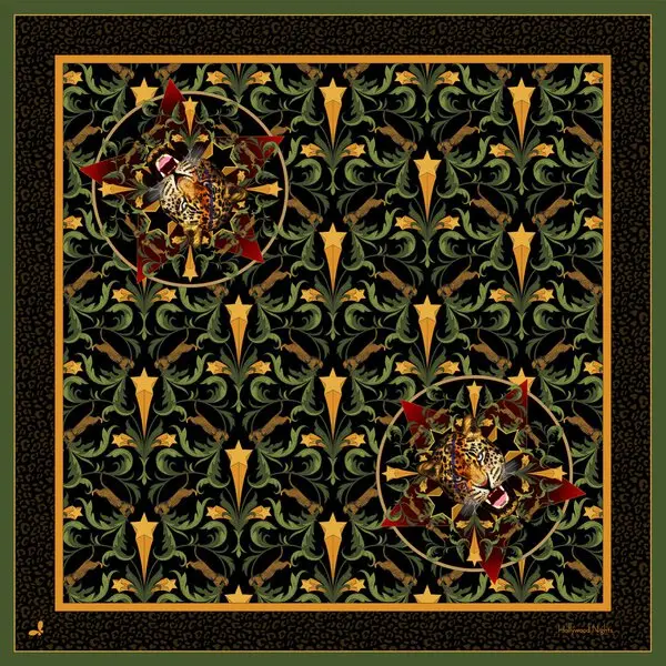 Henelle Gold / Black / Neutrals Hollywood Nights Large Silk Scarf - Gold/black