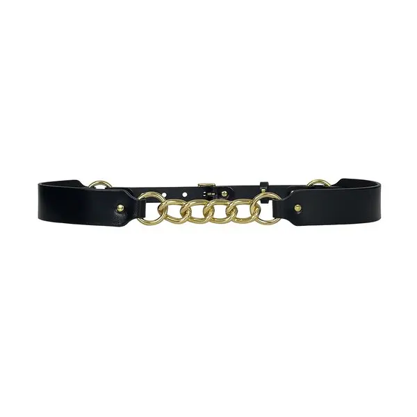 HAUTE CUIR Chained Slim Leather Belt - Black