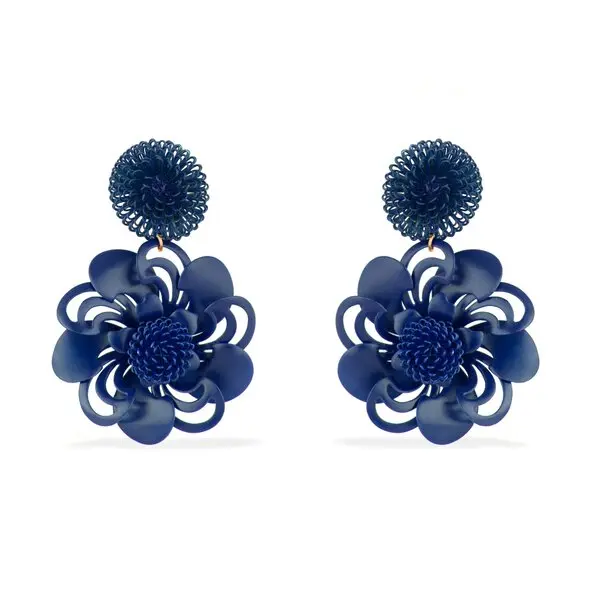 Pat’s Jewelry Pompom Flower Clip-on Earrings - Blue