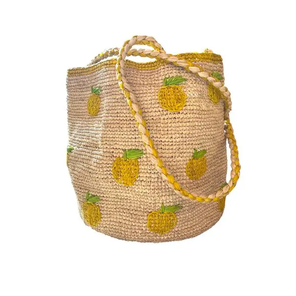 ZANATANY CONCEPTS Lemon Embroidered Bucket Bag