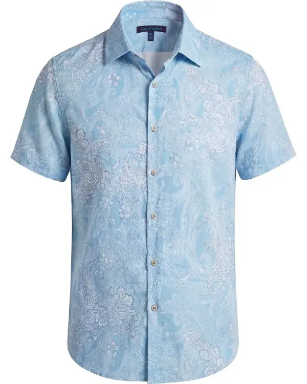 LORDS OF HARLECH Todd Paisley Explosion Teal Knit Shirt - Blue