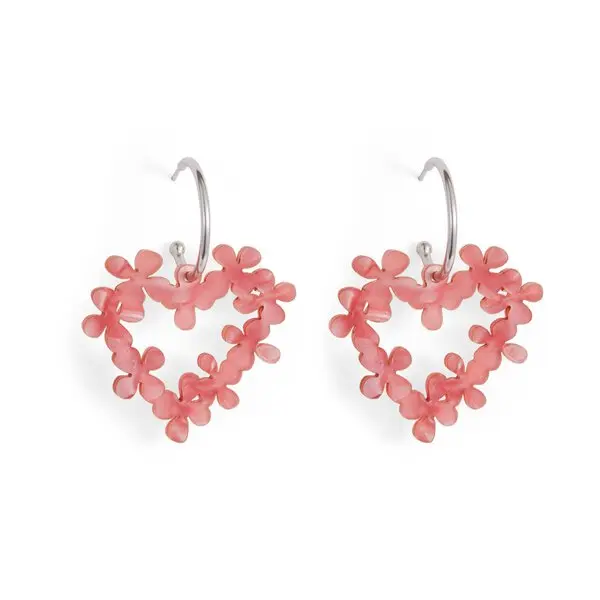 TOOLALLY Silver And Pearl Heart Earrings - Silver/pink