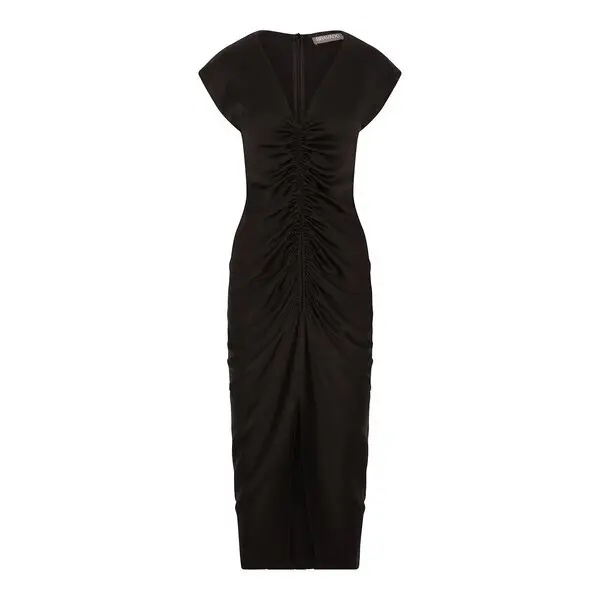 THE SUMMER EDIT Rudi Hammered Silk Ruched Dress - Black