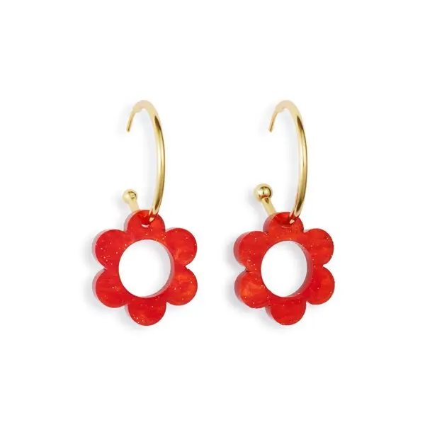 TOOLALLY Charming Flower Hoop Earrings - Red/gold/yellow