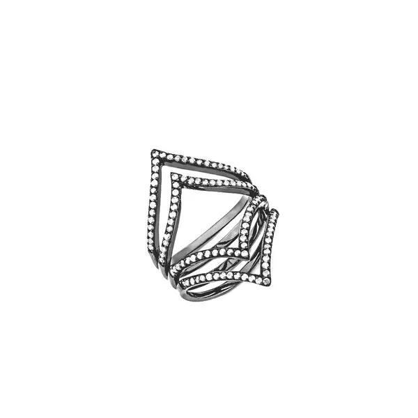 SALLY SKOUFIS Ring With White Cubic Zirconia In Sterling Silver - Black/white