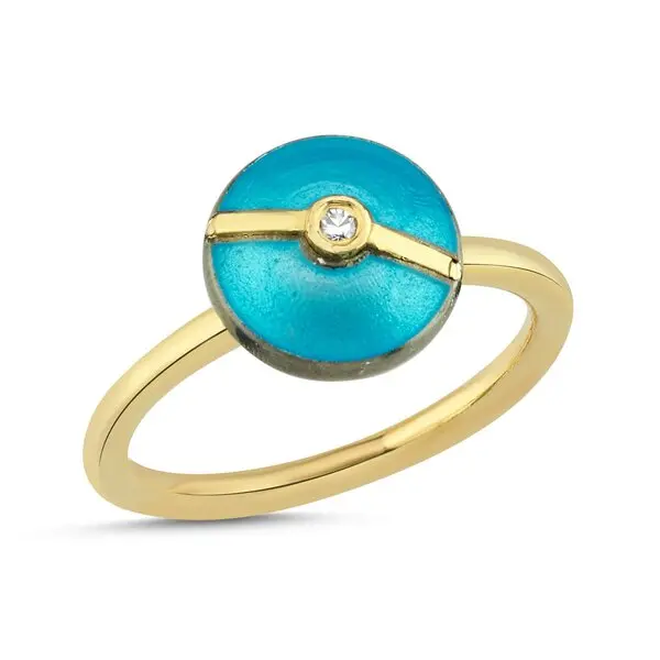 ECCE ARTISAN DIAMONDS Enamelled Diamond 14k Yellow Gold Ring - Blue