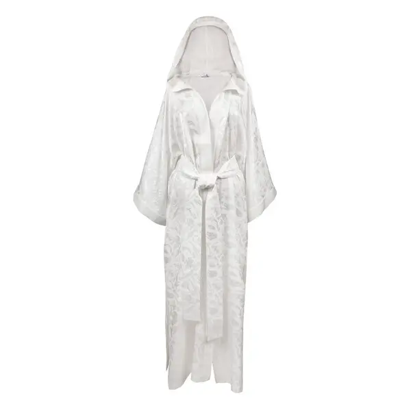 SASHA LA MER Diana Pure Jacquard Silk Robe - White