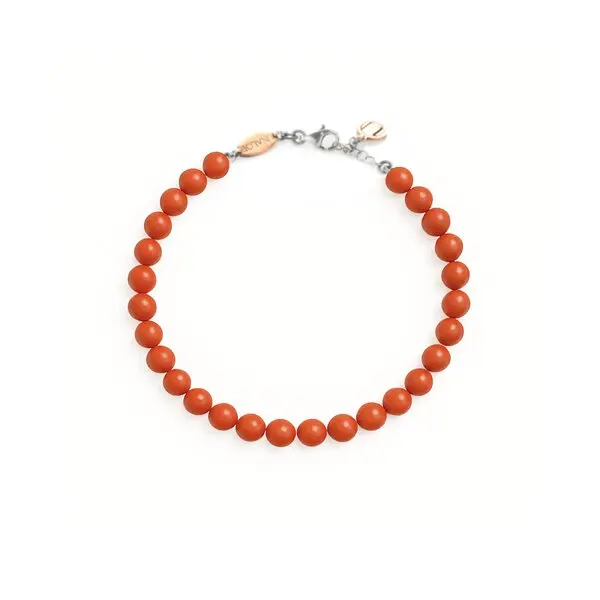 UNALOE Adjustable Sterling Silver Red Coral Beaded Bracelet - Silver/red