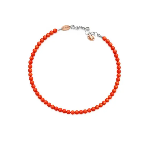 UNALOE Adjustable Sterling Silver Red Coral Beaded Bracelet - Silver/red