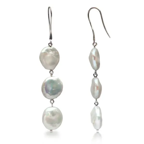 THE JEWELLERY STORE LONDON Sterling Silver Keshi Pearl Coin Dangle Earrings - Silver/white