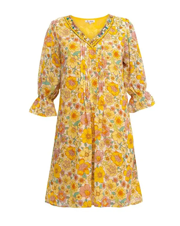 NIZA By Printed Short Dress With Hand Embroidery