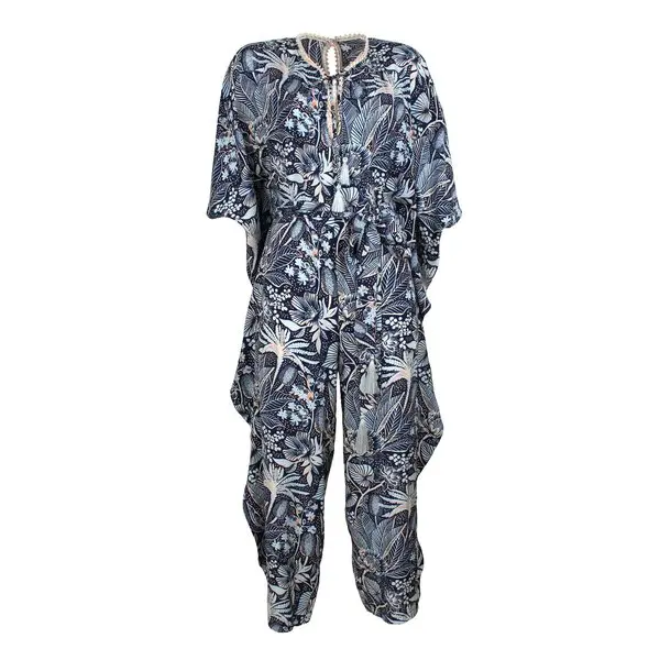 LALIPOP DESIGN Floral Print Jumpsuit With Cape Sleeves - Blue